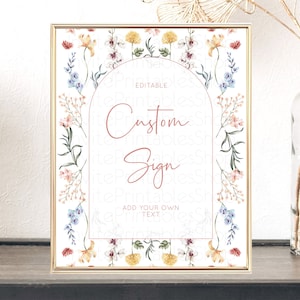 Wildflower Floral Table Sign Decor Secret Garden Sign Template Pastel ...