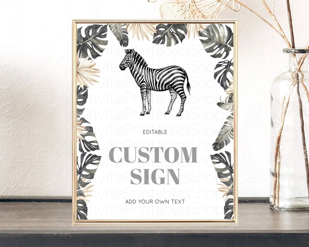 Zebra Sign Zebra Table Sign Decor Zebra Party Sign Template Safari ...
