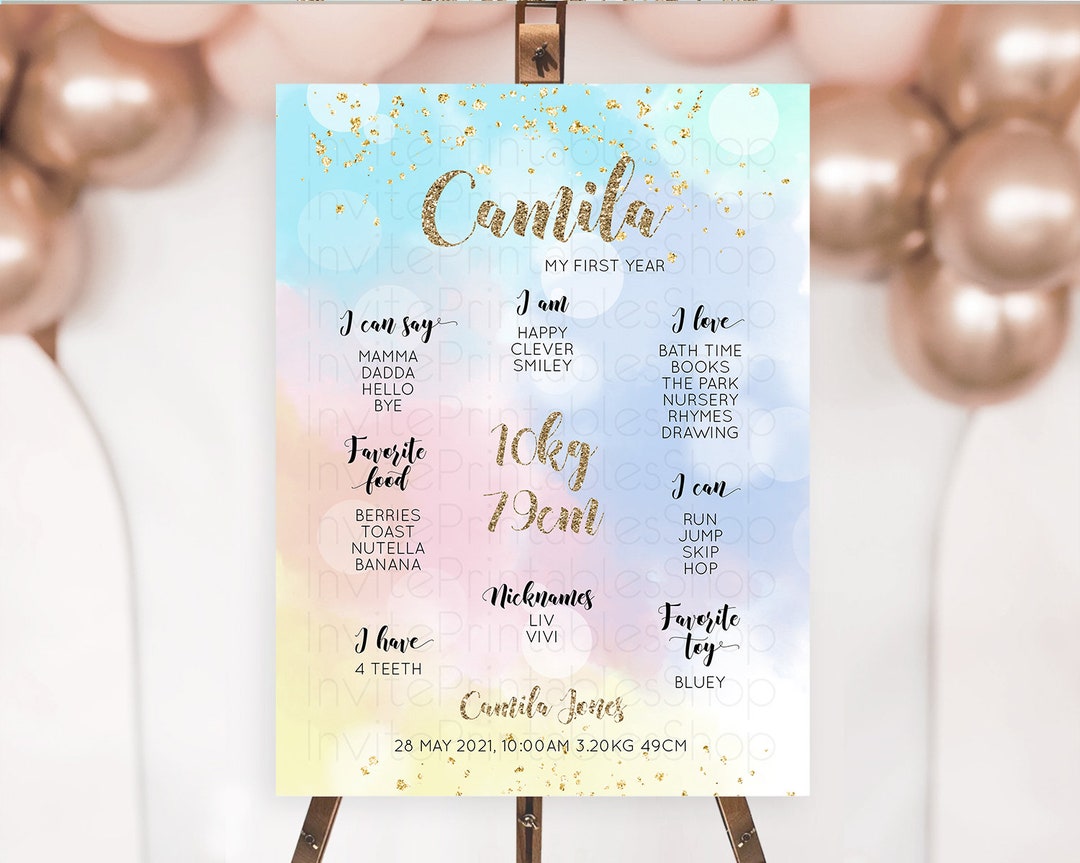 Pastel First Birthday Milestone Board Pastel Rainbow Milestone Poster ...