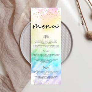 Pastel Menu Pastel Rainbow Menu Template Colorful Pastel Table Decor ...