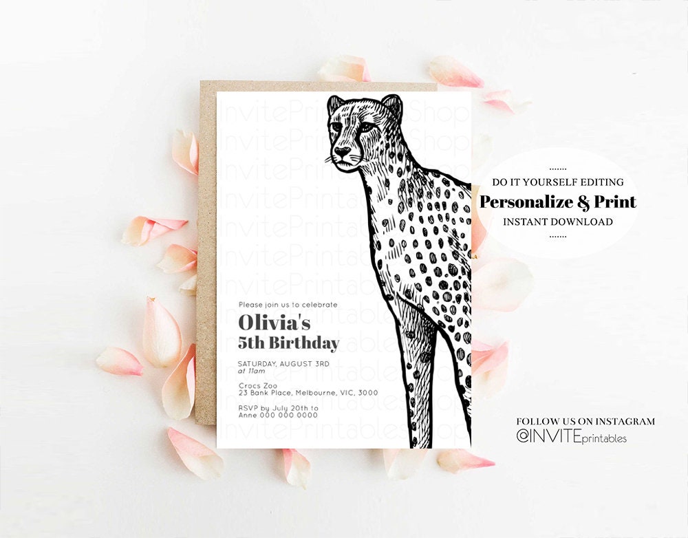 Cheetah Birthday Invitation Cheetah Invite Jungle Safari - Etsy