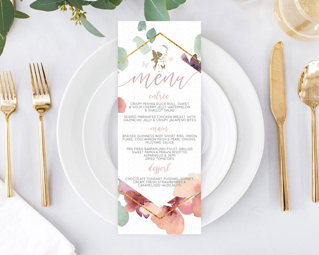 Fairy Menu Fairy Menu Template Enchanted Garden Pastel Floral Butterfly ...