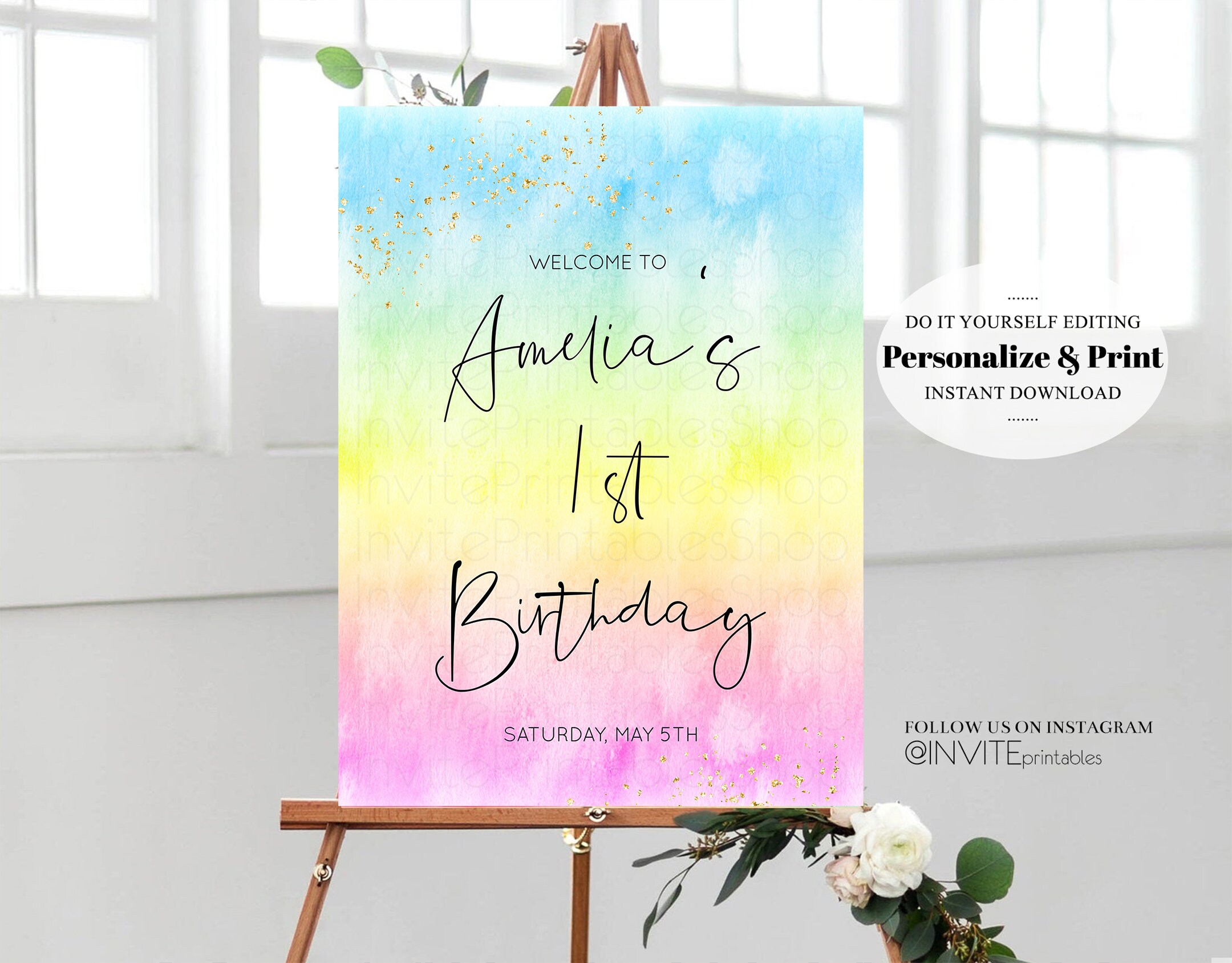 Rainbow Welcome Board Watercolor Pastel Welcome Sign Colorful - Etsy