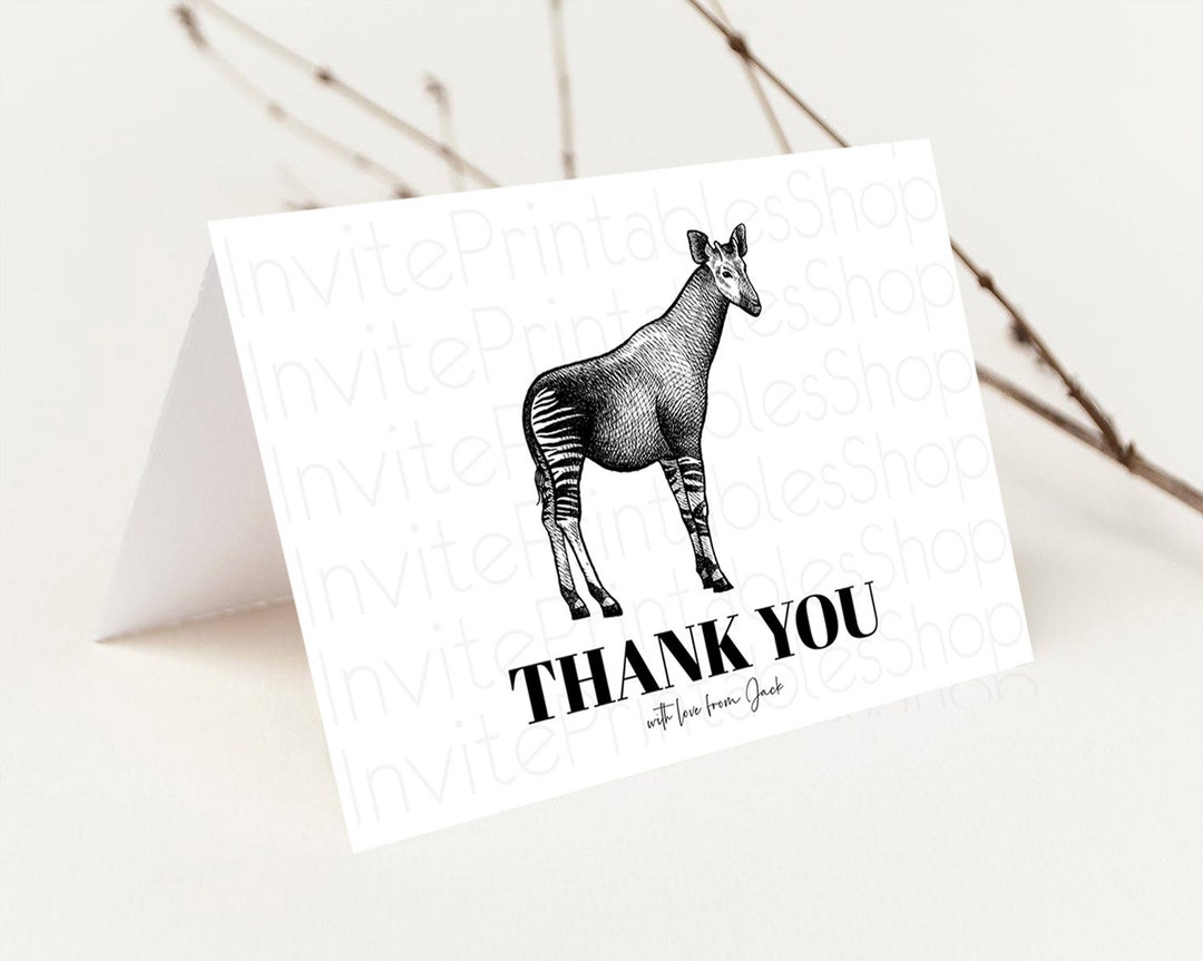 Okapi Thank You Okapi Thank You Card Okapi Party Cards Birthday Thank ...