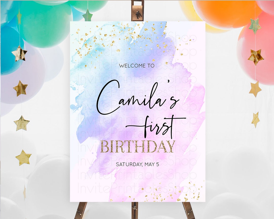 Purple Welcome Sign Purple Watercolor Welcome Board Pastel Purple Party ...