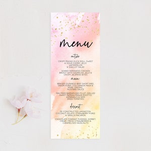 Pink Menu Pink Watercolor Menu Template Pastel Pink Table Décor Pink ...