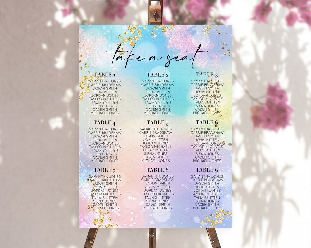Rainbow Seating Chart Pastel Seating Chart Colorful Pastel Watercolor ...