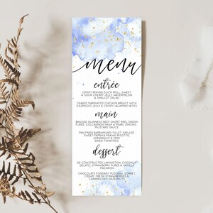Blue Menu Blue Watercolor Menu Template Pastel Blue Table Décor Blue ...