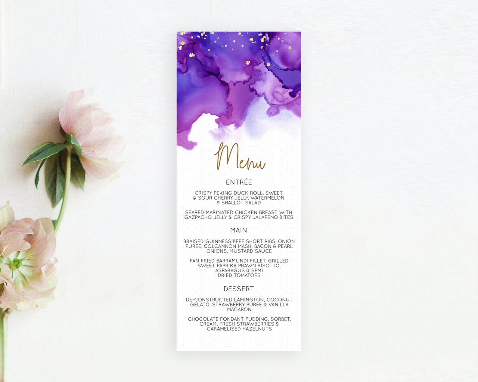 Purple Menu Purple Watercolor Menu Template Pastel Purple Table Décor ...