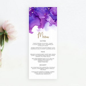 Purple Menu Purple Watercolor Menu Template Pastel Purple Table Décor ...