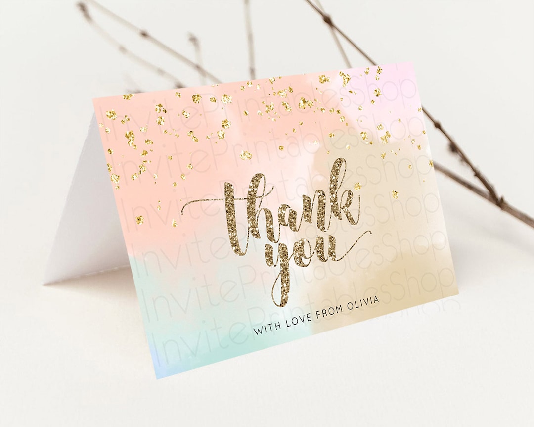 Pastel Thank You Rainbow Thank You Card Colorful Pastel Birthday Thank ...