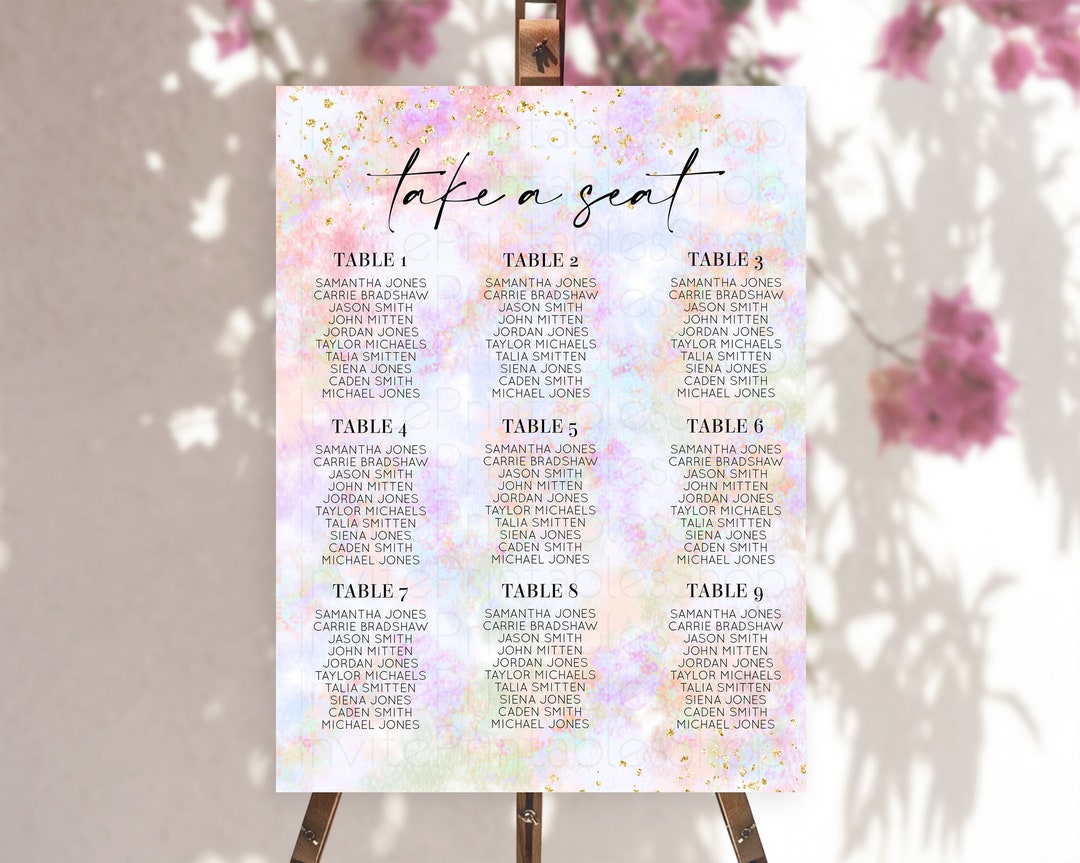 Rainbow Seating Chart Pastel Seating Chart Colorful Pastel Watercolor ...