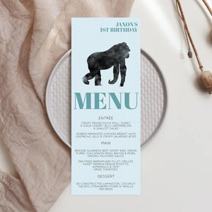 Gorilla Menu Gorilla Menu Template Gorilla Table Decor Safari Forest ...