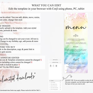 Pastel Menu Pastel Rainbow Menu Template Colorful Pastel Table Decor ...