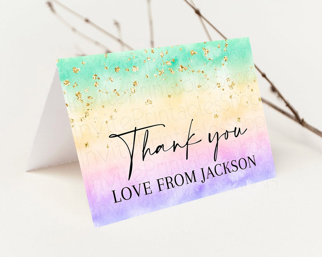 Pastel Thank You Rainbow Thank You Card Colorful Pastel Birthday Thank ...