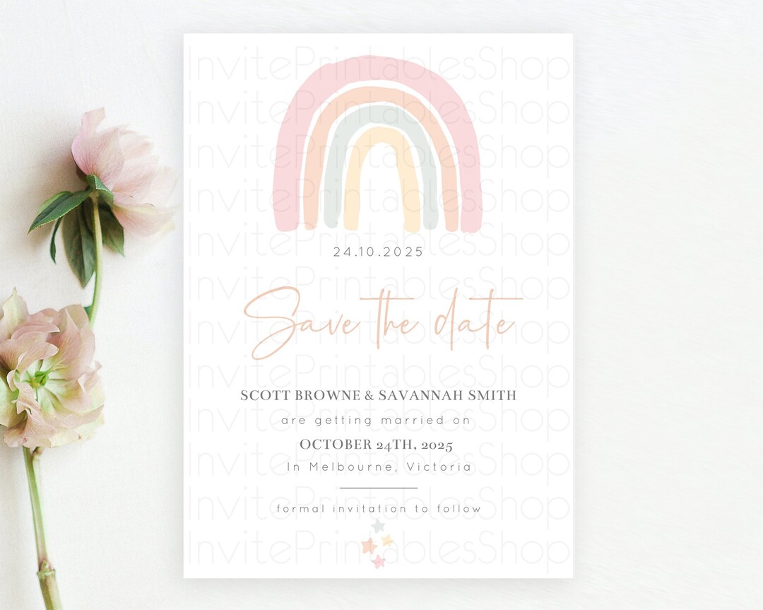 Pastel Rainbow Save the Date Template Boho Colorful Rainbow Party ...