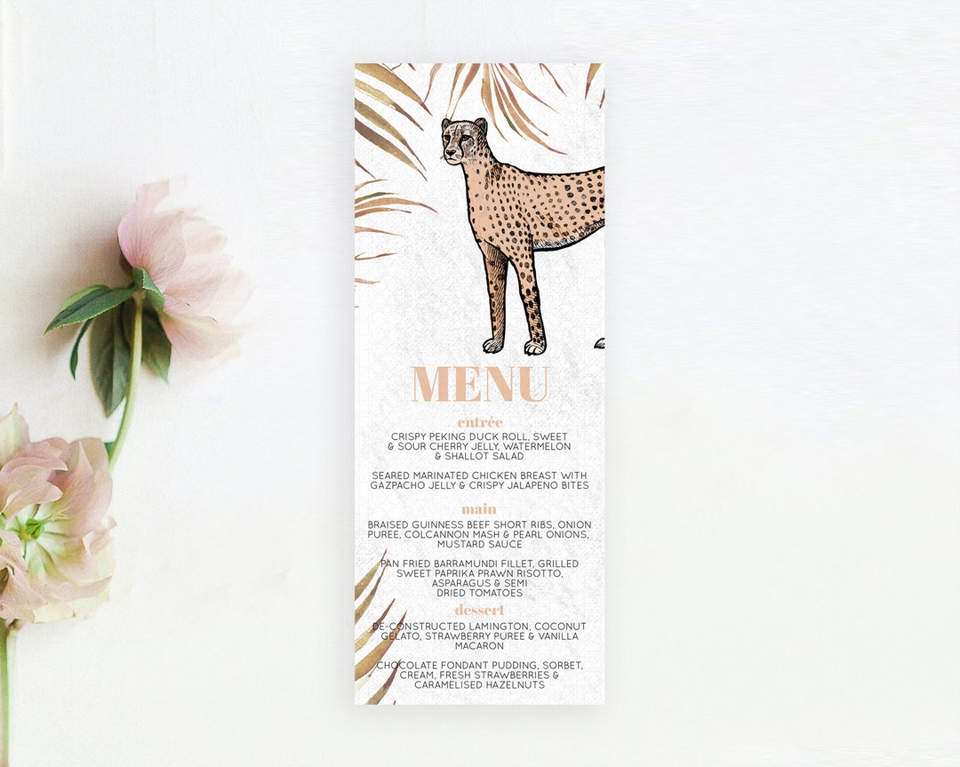 Cheetah Menu Cheetah Menu Template Cheetah Party Table Decor Safari ...