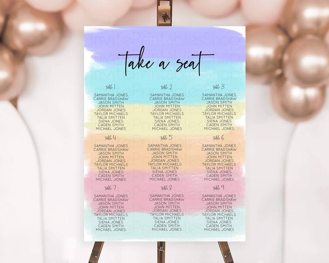 Rainbow Seating Chart Pastel Seating Chart Colorful Pastel Watercolor ...