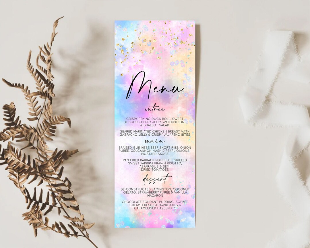 Pastel Menu Pastel Rainbow Menu Template Colorful Pastel Table Decor ...