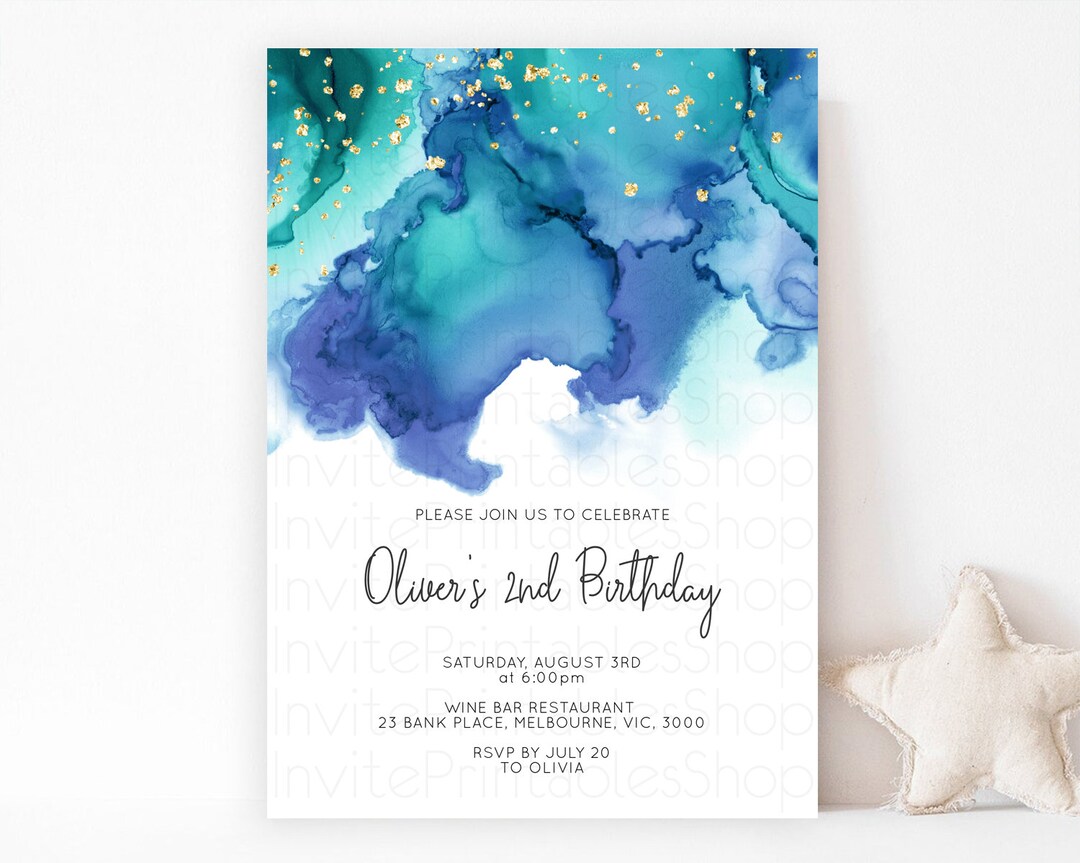 Blue Birthday Invitation Blue Watercolor Invitation Pastel Blue ...