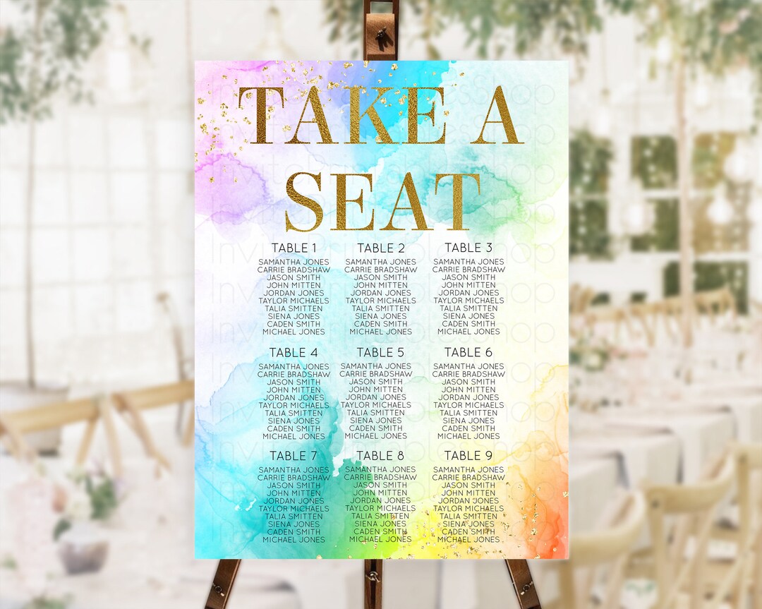 Rainbow Seating Chart Pastel Seating Chart Colorful Pastel Watercolor ...