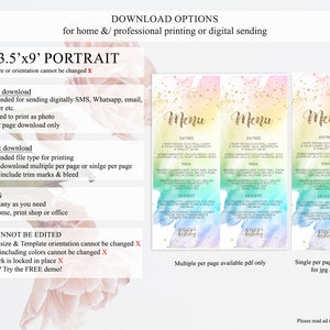 Pastel Menu Pastel Rainbow Menu Template Colorful Pastel Table Decor ...