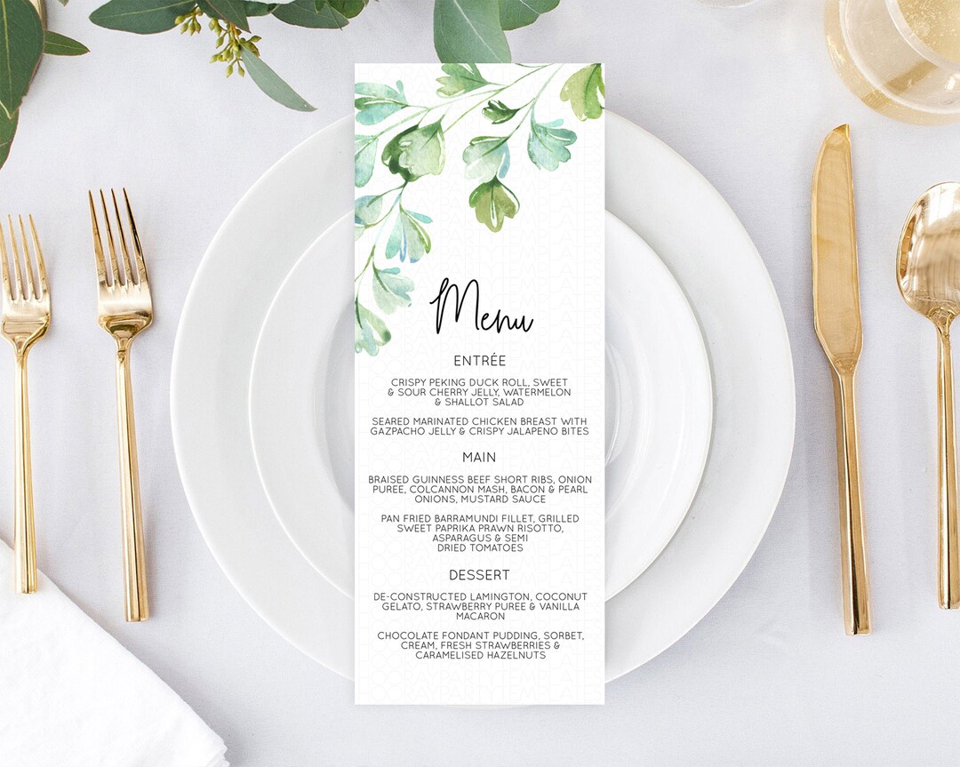 Leafy Menu Green Leaf Menu Template Eucalyptus Fern Leaves Decor ...