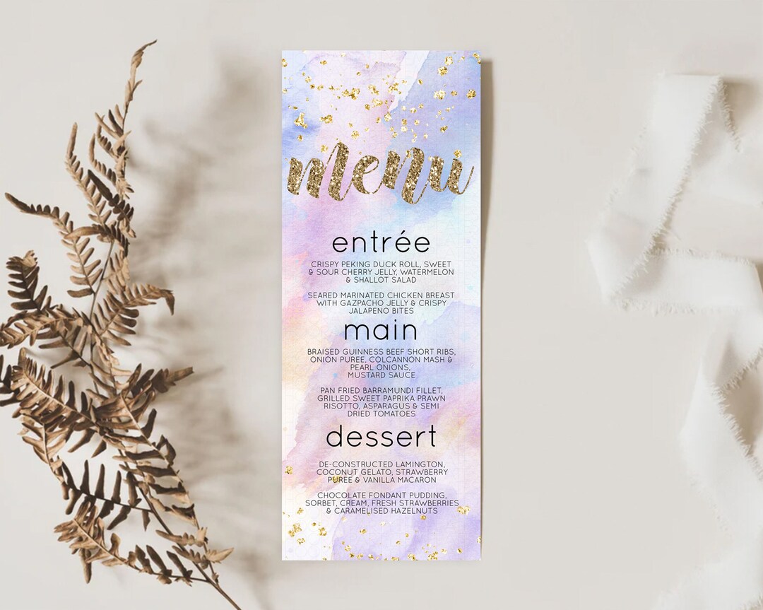Pastel Menu Pastel Rainbow Menu Template Colorful Pastel Table Decor ...