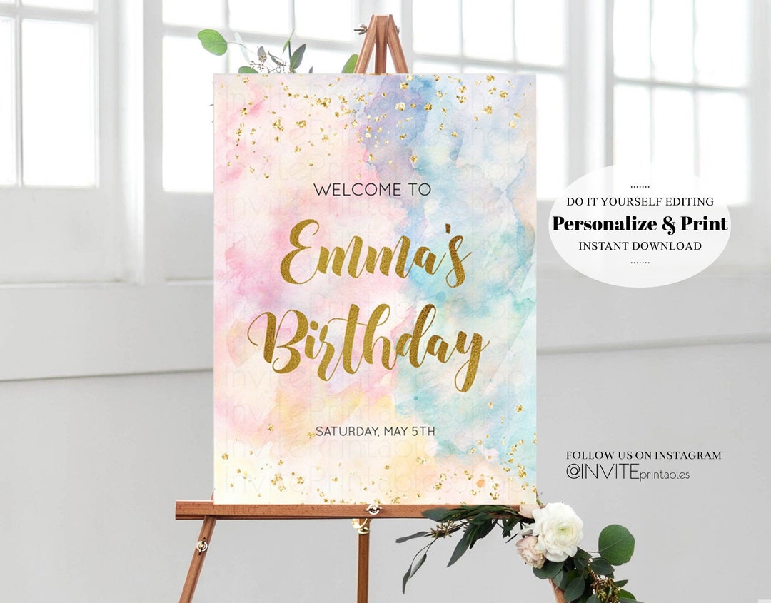Rainbow Welcome Sign Pastel Watercolor Welcome Board Gold Glitter Foil ...