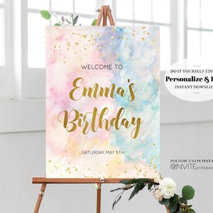 Rainbow Welcome Sign Pastel Watercolor Welcome Board Gold Glitter Foil ...