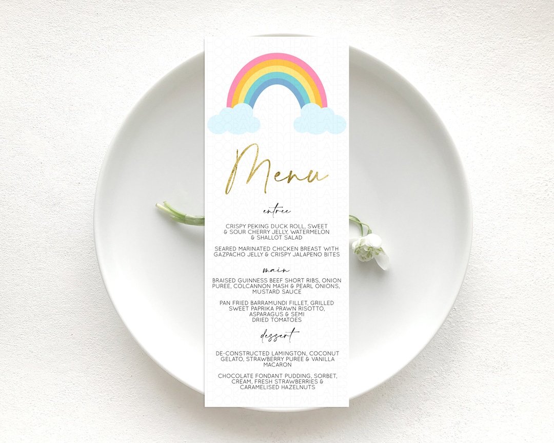Pastel Rainbow Menu Boho Rainbow Menu Template Rainbow Boho Table Decor ...