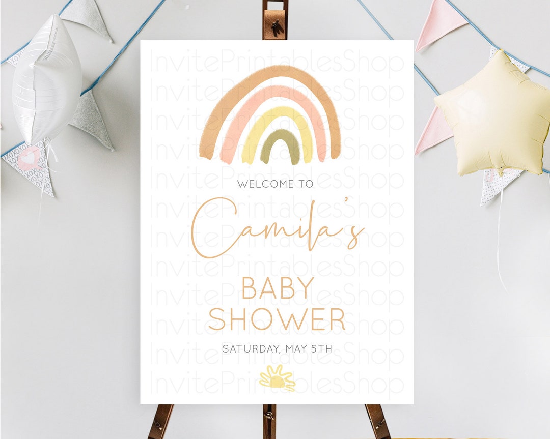 Pastel Rainbow Baby Shower Welcome Sign Boho Rainbow Welcome Board ...
