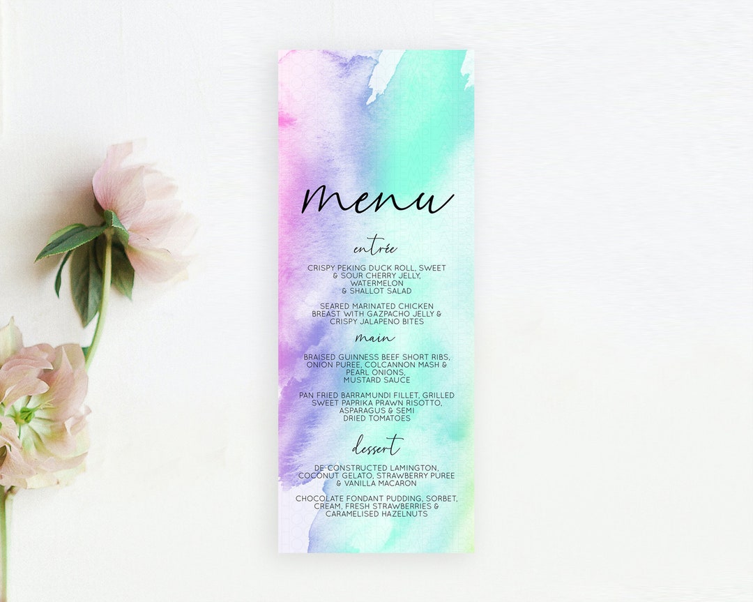 Pastel Menu Pastel Rainbow Menu Template Colorful Pastel Table Decor ...