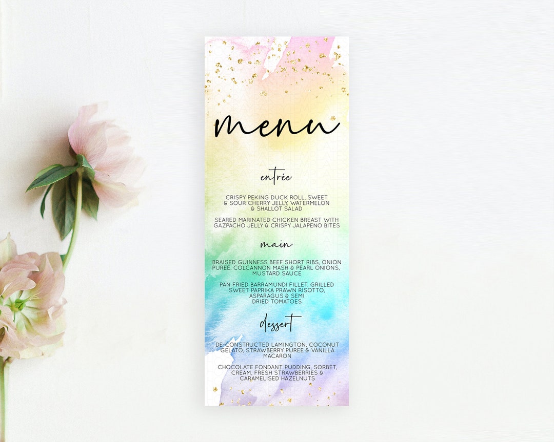 Pastel Menu Pastel Rainbow Menu Template Colorful Pastel Table Decor ...