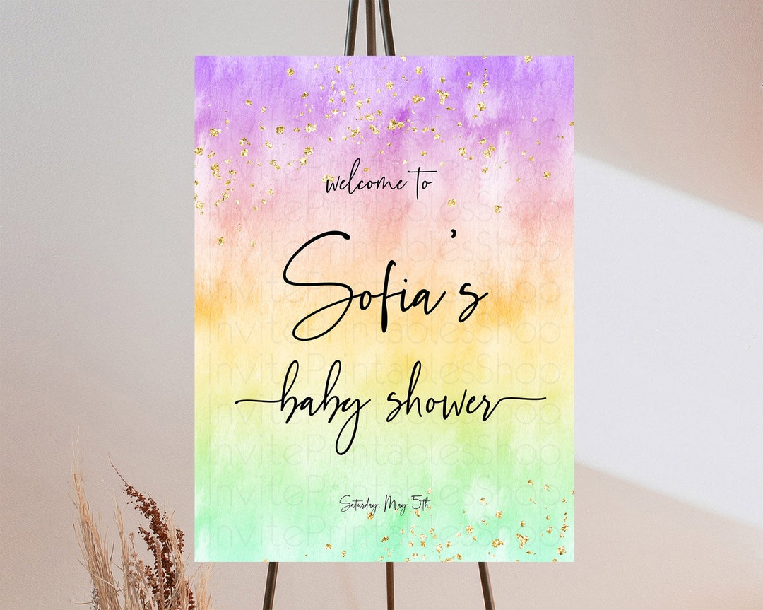 Pastel Baby Shower Welcome Sign Pastel Rainbow Welcome Sign Colorful ...