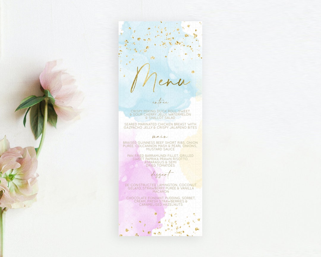Pastel Menu Pastel Rainbow Menu Template Colorful Pastel Table Decor ...