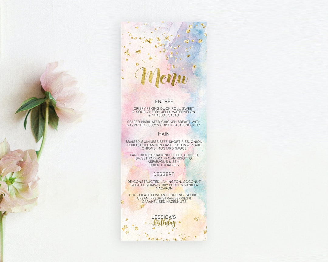 Pastel Menu Pastel Rainbow Menu Template Colorful Pastel Table Decor ...