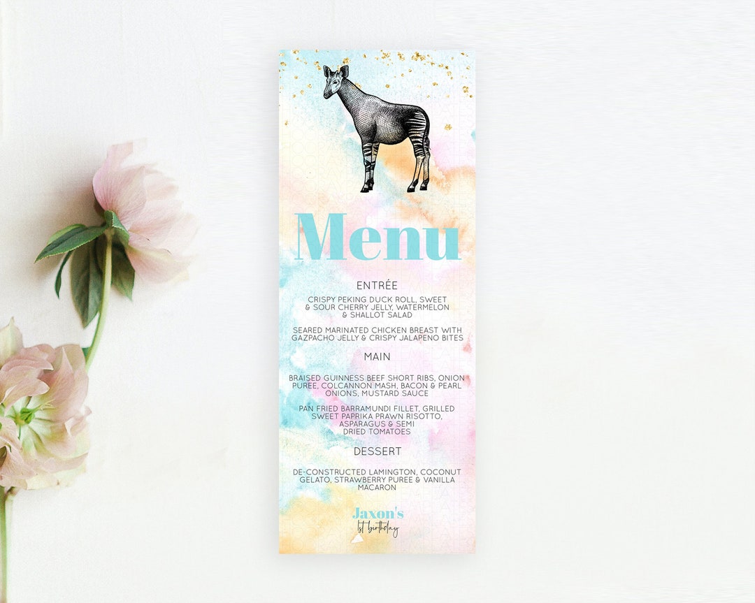 Pastel Okapi Menu Rainbow Okapi Menu Template Rainbow Colorful Safari ...