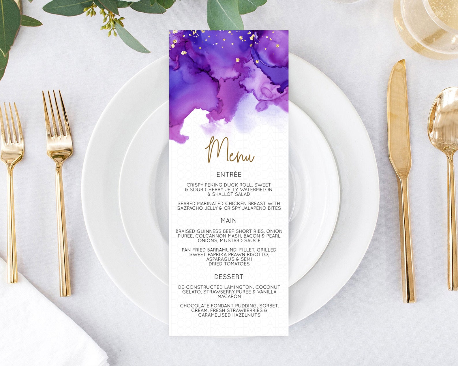 Purple Menu Purple Watercolor Menu Template Pastel Purple Table Décor ...