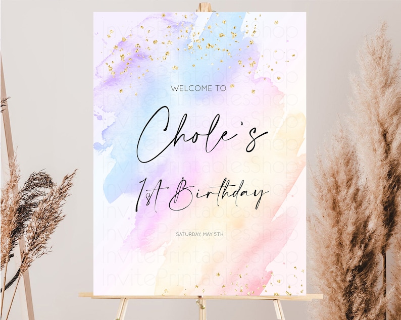 Rainbow Welcome Sign Pastel Watercolor Welcome Board Gold - Etsy