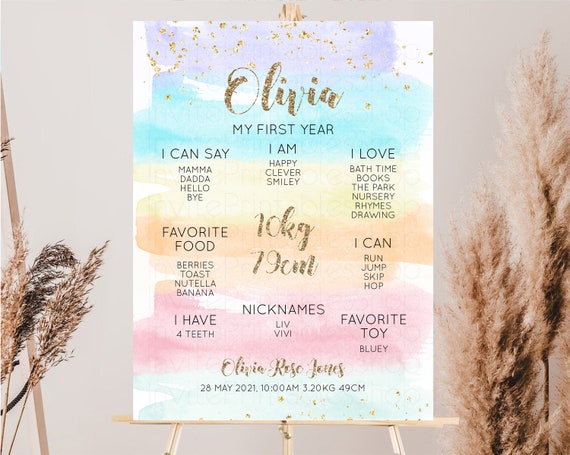 Pastel First Birthday Milestone Board Pastel Rainbow Milestone - Etsy