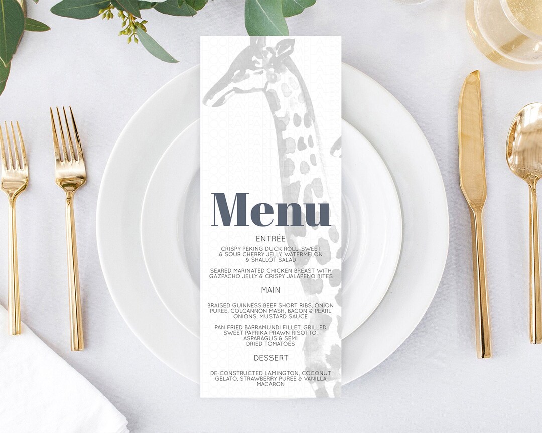Giraffe Menu Giraffe Menu Template Giraffe Party Table Decor Safari ...