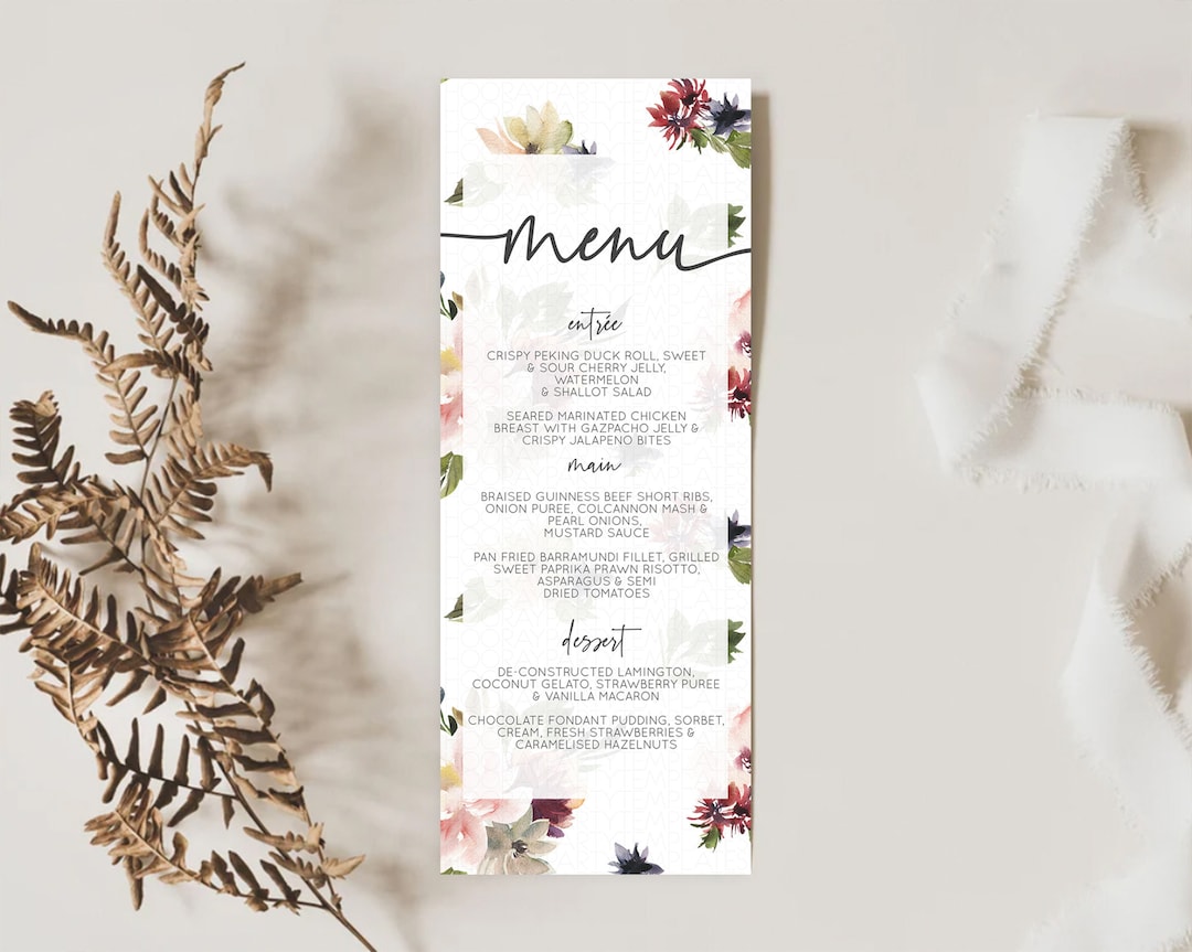 Secret Garden Menu Wildflower Menu Template Pastel Flower Garden Table ...