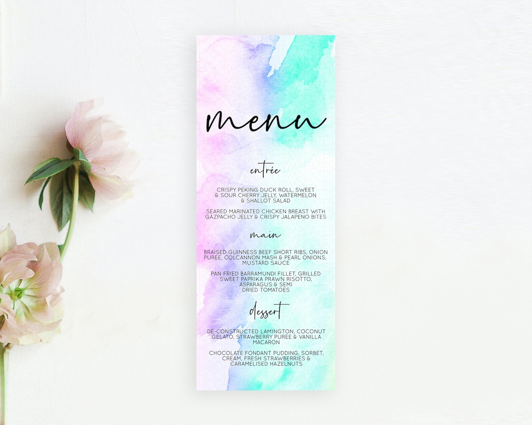 Pastel Menu Pastel Rainbow Menu Template Colorful Pastel Table Decor ...