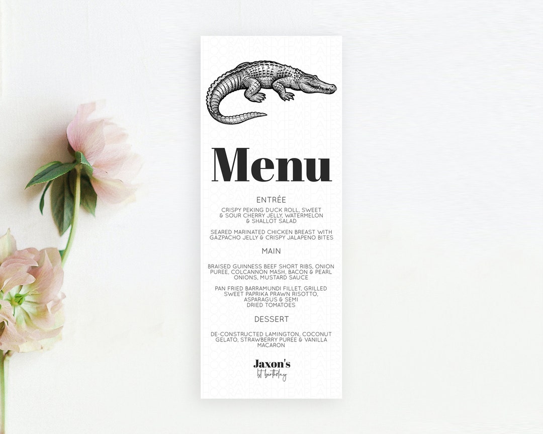 Crocodile Menu Alligator Menu Template Croc Gator Table Decor Croc ...