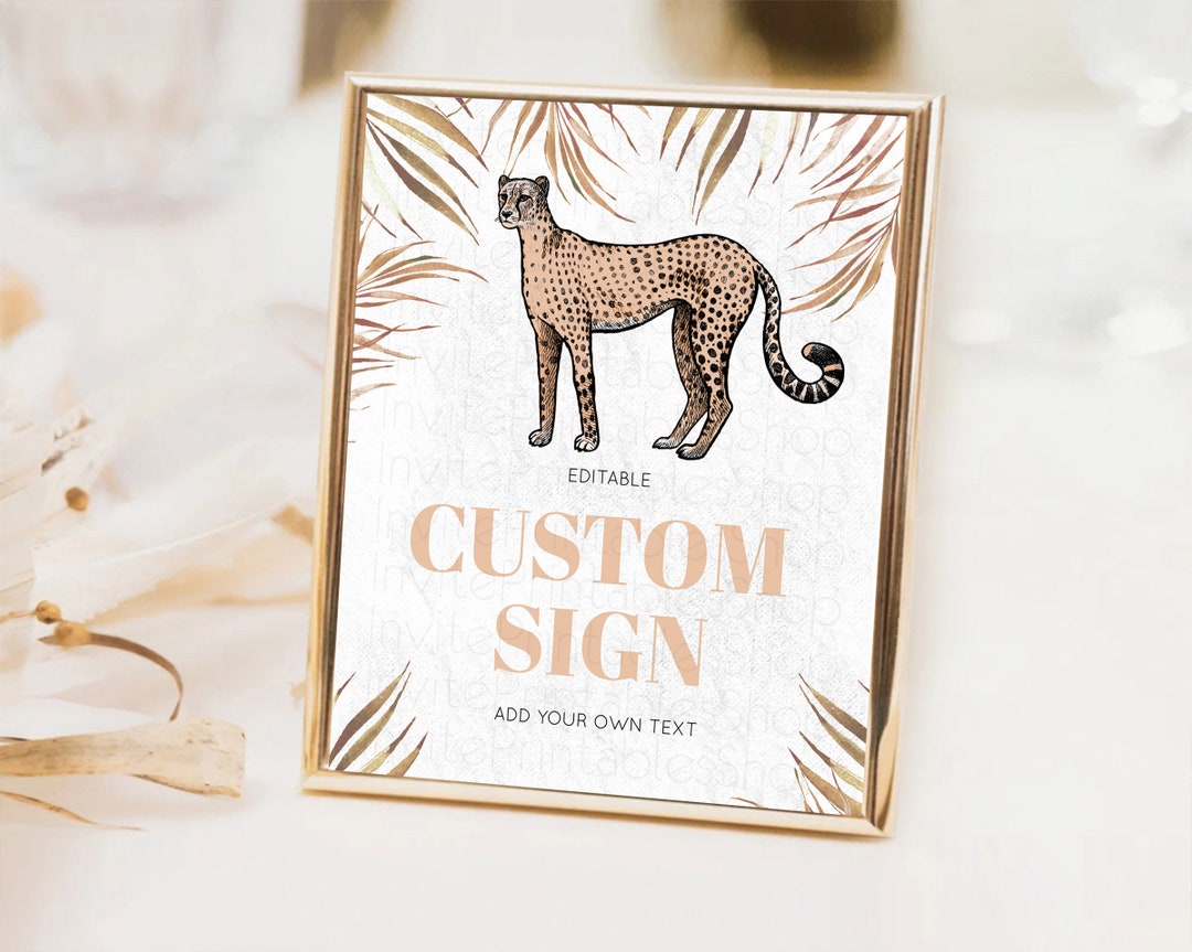 Cheetah Sign Cheetah Party Sign Template Safari Adventure Table Sign ...