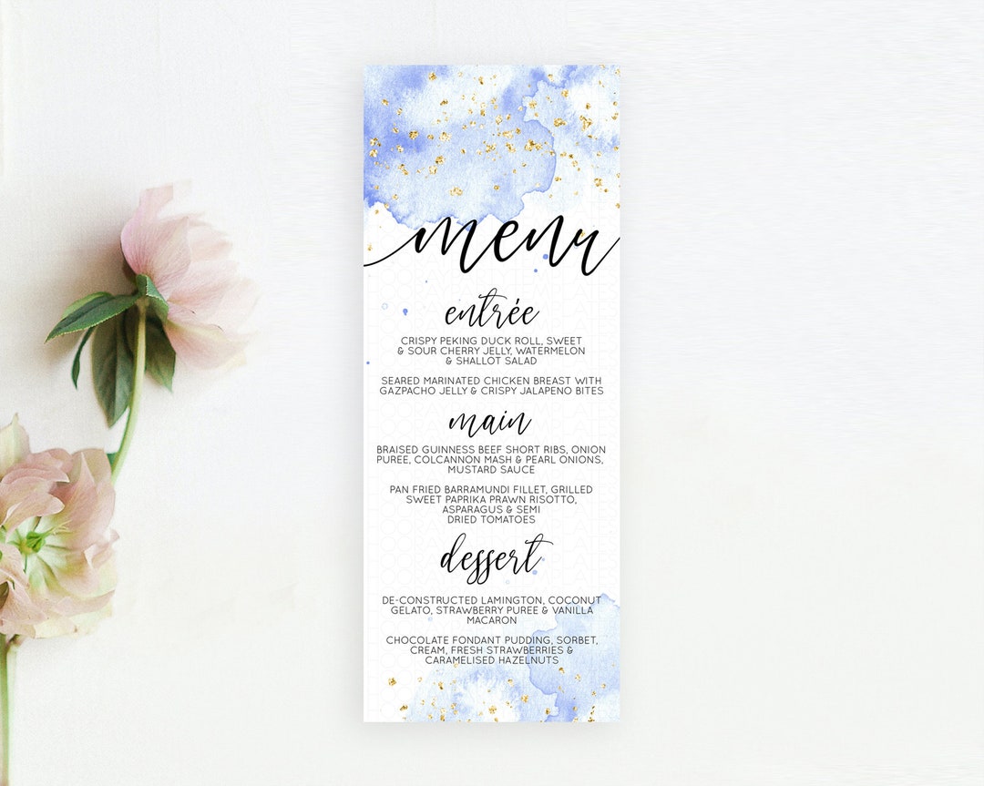 Blue Menu Blue Watercolor Menu Template Pastel Blue Table Décor Blue ...