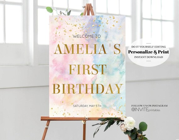 Rainbow Welcome Board Watercolor Pastel Welcome Sign Colorful - Etsy