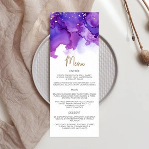 Purple Menu Purple Watercolor Menu Template Pastel Purple Table Décor ...