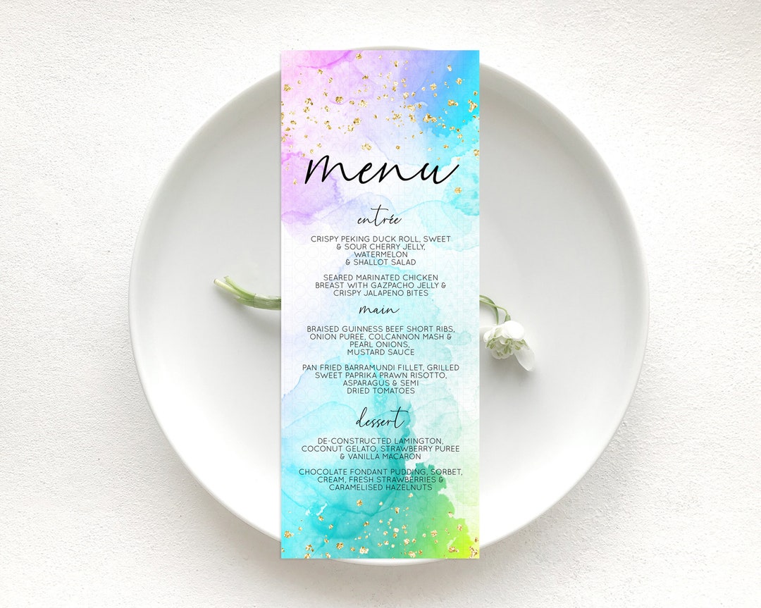 Pastel Menu Pastel Rainbow Menu Template Colorful Pastel Table Decor ...